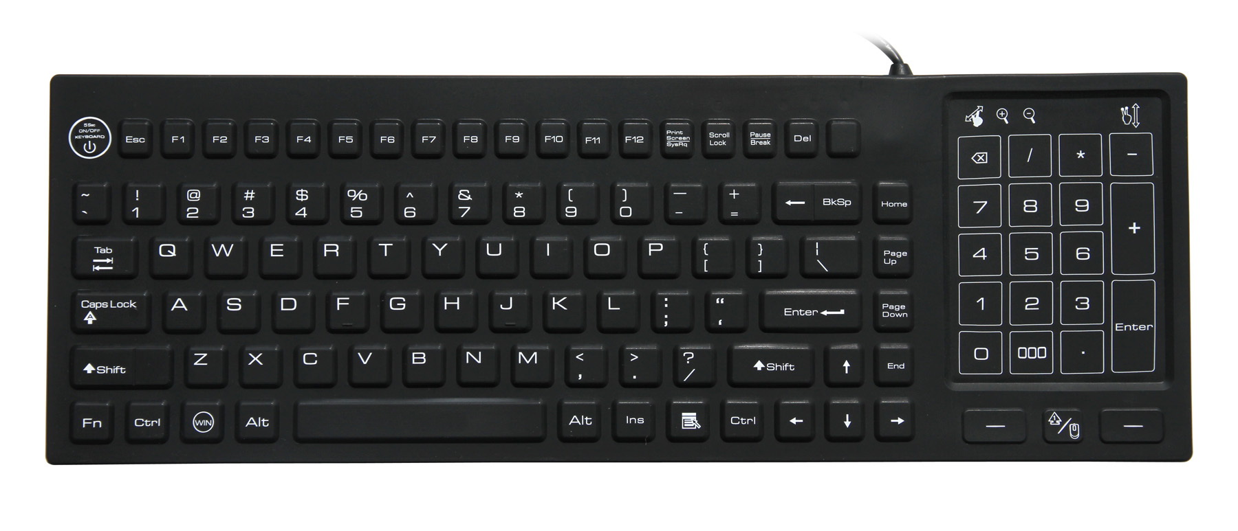 Waterproof Silicone Backlit Keyboard W 2 In 1 Trackpad And Number Keypad
