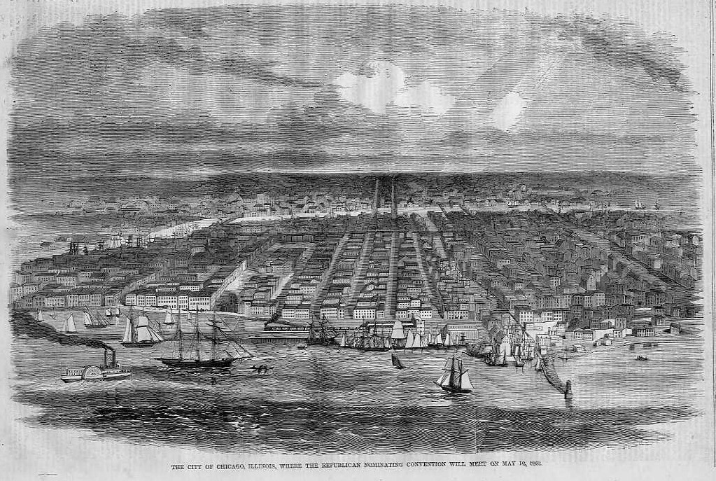 CHICAGO ILLINOIS 1860 CITY VIEW SHIPS SAILBOATS STEAMBOAT REPUBLICAN ...