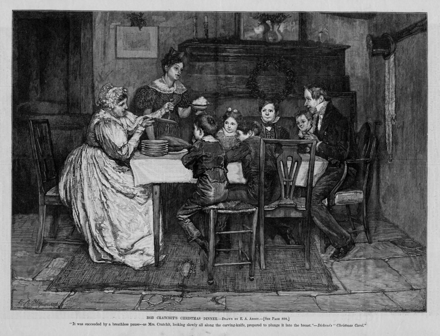 BOB CRATCHIT CHRISTMAS DINNER ANTIQUE ENGRAVING CHARLES DICKEN'S ...