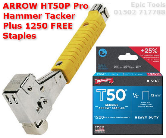 New ARROW HT50P TomaHawk Staple Hammer Tacker Gun & 1250 x 12mm T50 ...