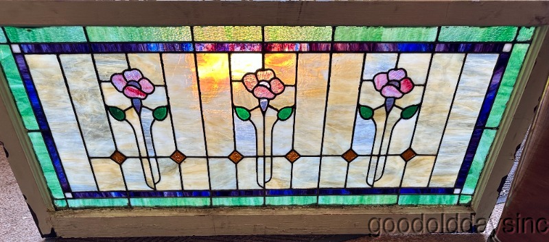 Antique Pair of Stained Leaded Glass Transom Window Chicago Bungalow Ca ...