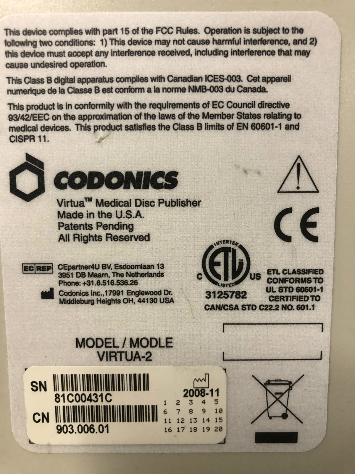 Codonics Virtua-2 XR Publisher Color Disk CD DVD Inkjet Printer ...