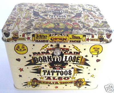 Jammed in Red : BORN TO LOSE OLD SCHOOL TATTOO MONEY BOX TIN CHEST