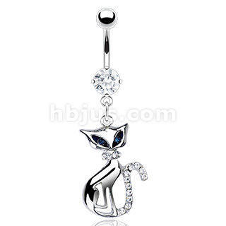 Emerald Dream : 14G Cat Kitty Belly Bar Navel Ring Body Jewellery
