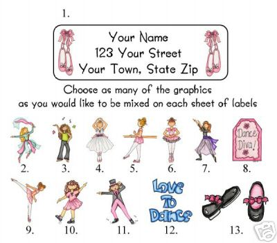 J & S Graphics : Personalized DANCE ADDRESS LABELS Ballet/Jazz/Tap, etc