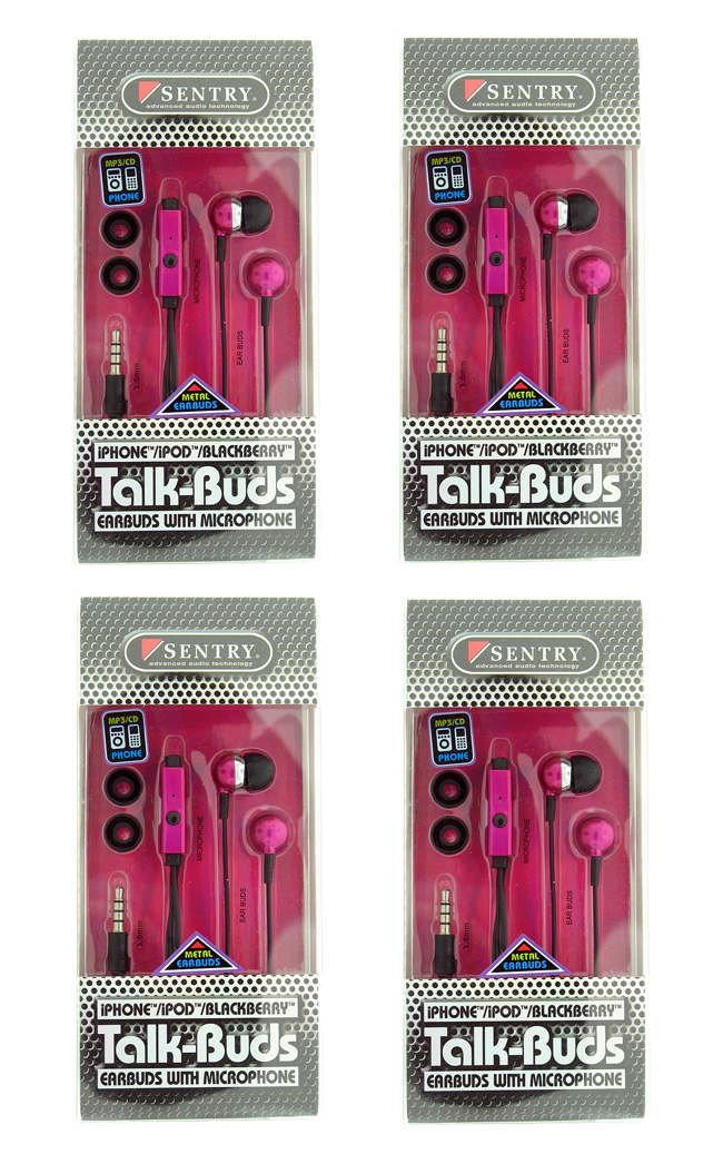 Sentry HM203 Talk-Buds Earbuds w/ Mic in Pink 4 Pack, EFXDigital