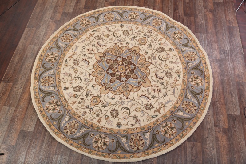Hand-tufted Floral Traditional Indoor Oushak Oriental Round Ivory Rug ...