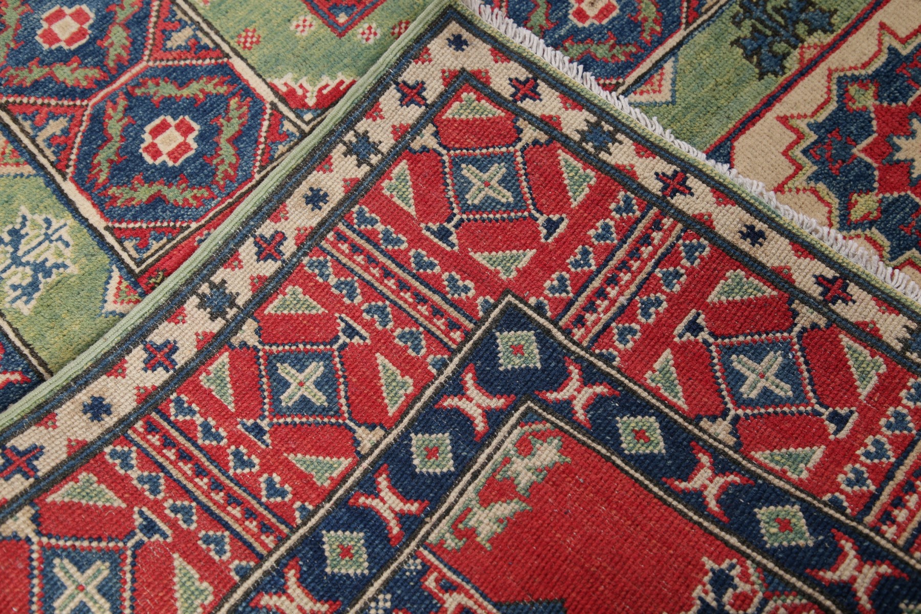Palace Sized Wide 19 Ft Runner Geometric Oriental Hand made Green Wool