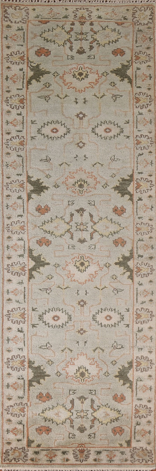 Sage Green/ Ivory Indian Oushak Narrow Runner Rug 2' 7" x 9' 8 ...