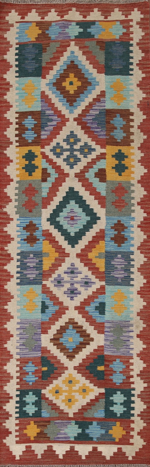 Flat woven Reversible Kilim Narrow Runner Rug 2' 9" x 9' 8" Hallway ...