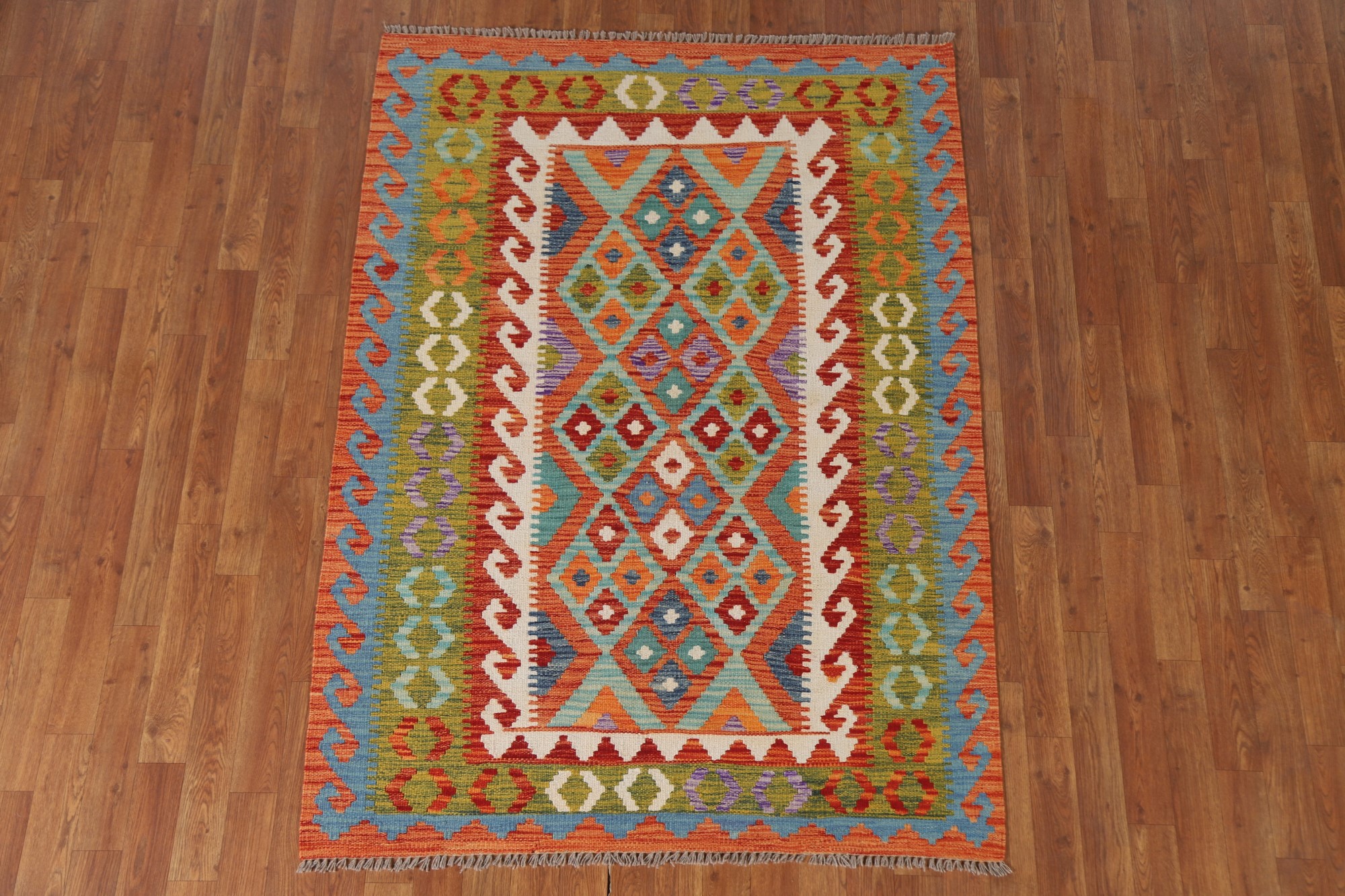 Flat-Woven Diamond Kilim Pastel Color Wool Rug 4'x6' Reversible ...