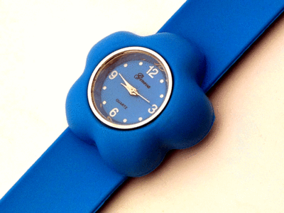 ladowntowncollection : Geneva BLUE Flower Shape Silicone Slap Band Watch
