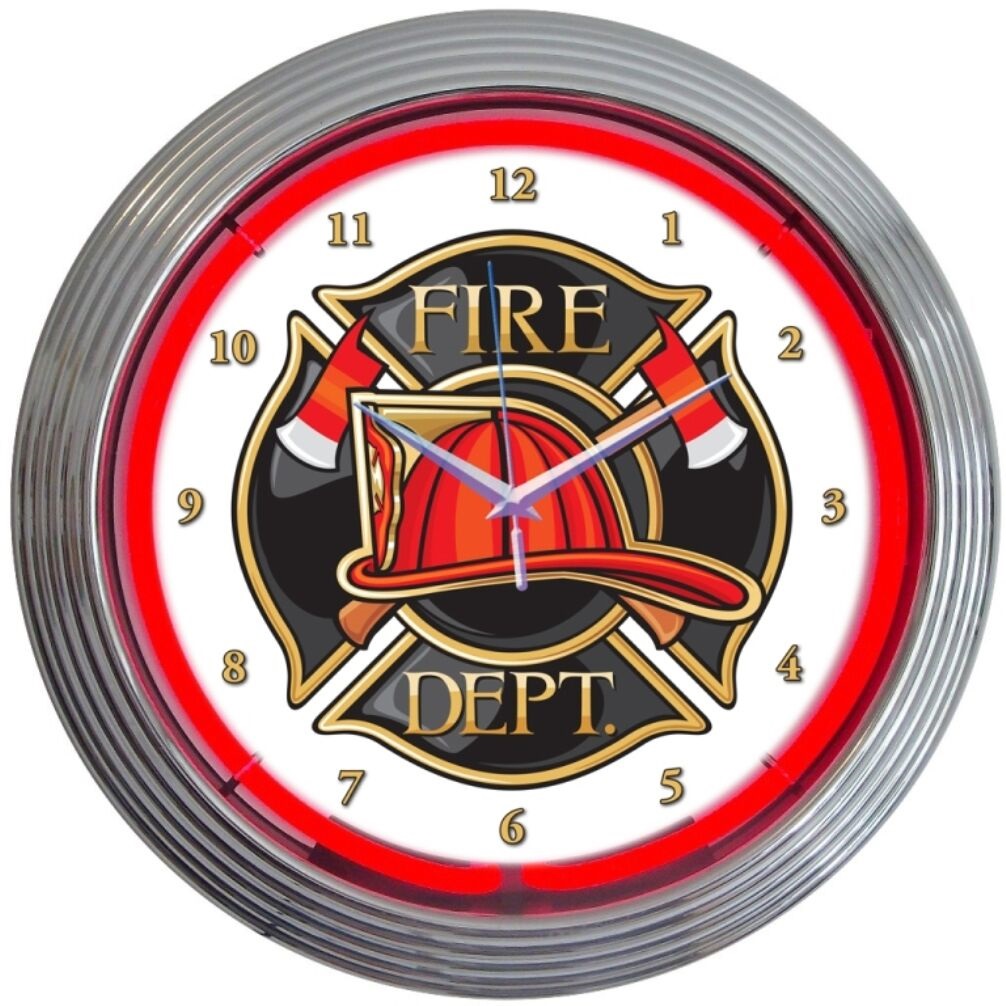 Decorate With Daria : FIRE DEPT RED NEON CLOCK 15" Wall Glass Face ...