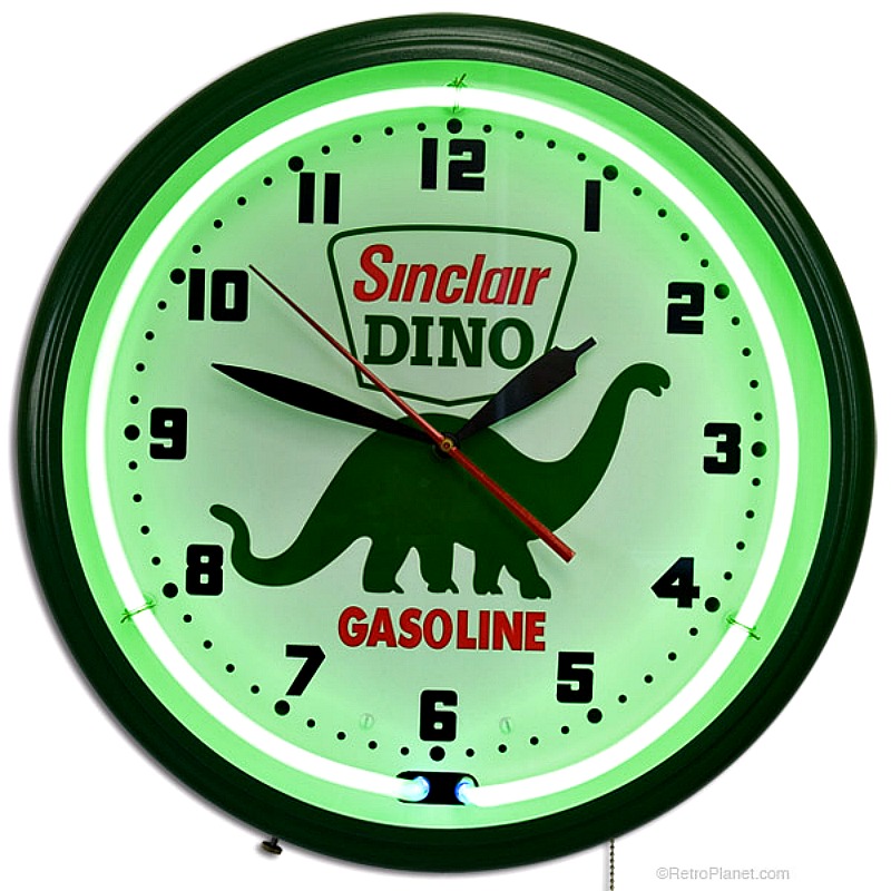 DINO SINCLAIR GASOLINE Neon Aluminum 20" Wall Clock Made USA 1 Year ...