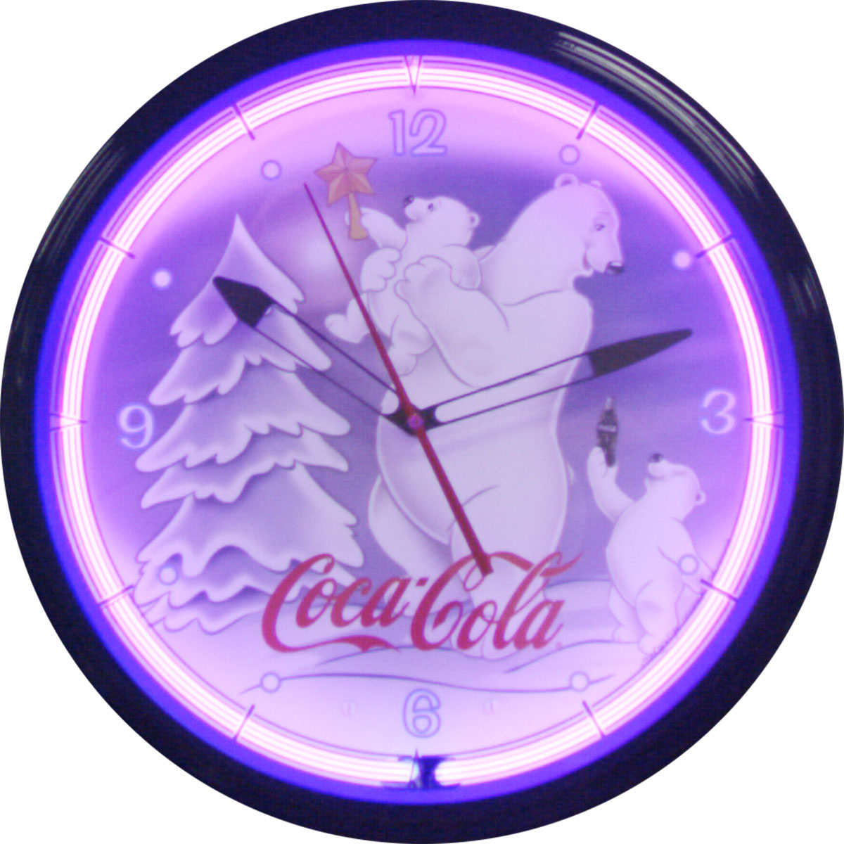 COCA COLA POLAR BEAR Neon Aluminum 20" Wall Clock Made USA 1 Yr ...