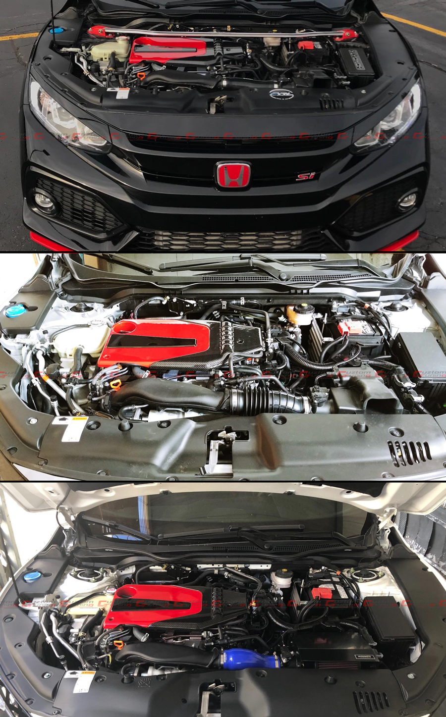 FOR 16-2021 HONDA CIVIC JDM RED BLK TYPE-R STYLE ENGINE COVER + SIDE ...