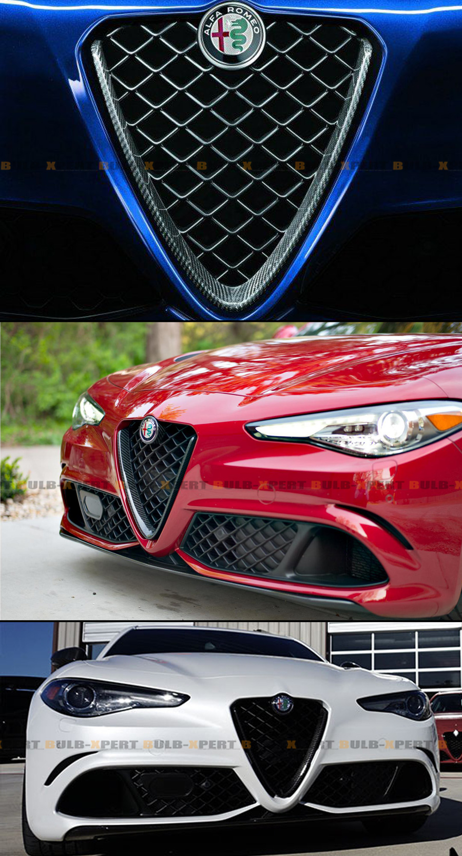 FOR 17-21 ALFA ROMEO GIULIA QUADRIFOGLIO CARBON FIBER V SHAPE GRILLE ...