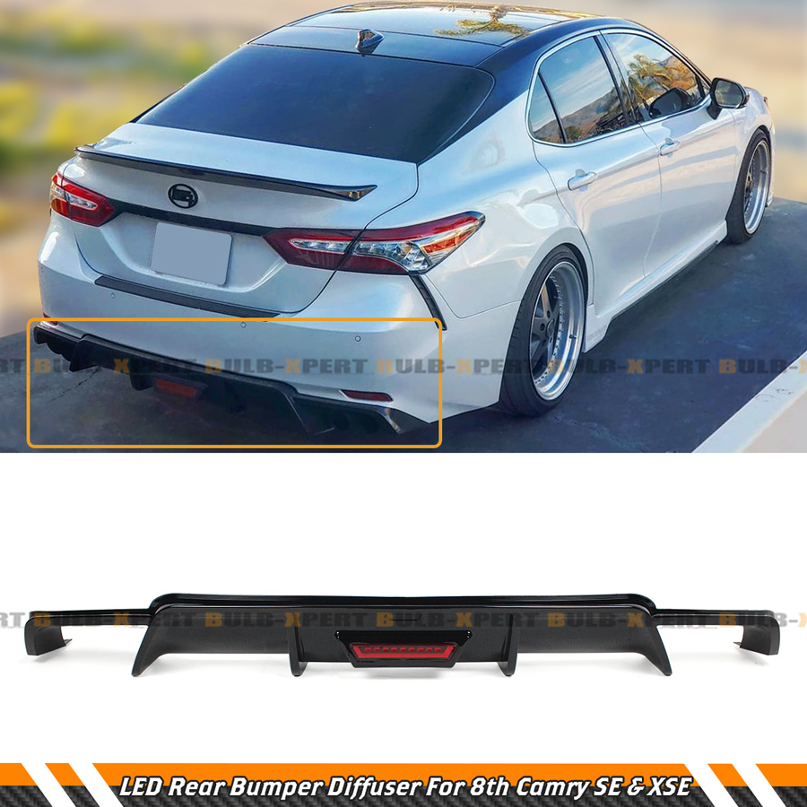 FOR 2018-2021 TOYOTA CAMRY SE XSE GLOSSY BLACK REAR BUMPER DIFFUSER W ...