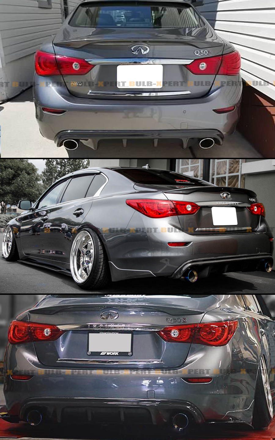 For 2014-17 Infiniti Q50 AQ Style Rear Bumper Diffuser + OE Style Trunk ...