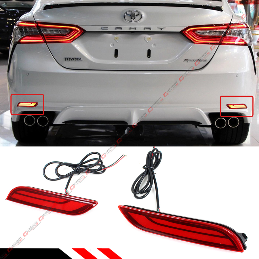 For 2018-2020 Toyota Camry Red Lens Rear Bumper Reflector LED Strip ...