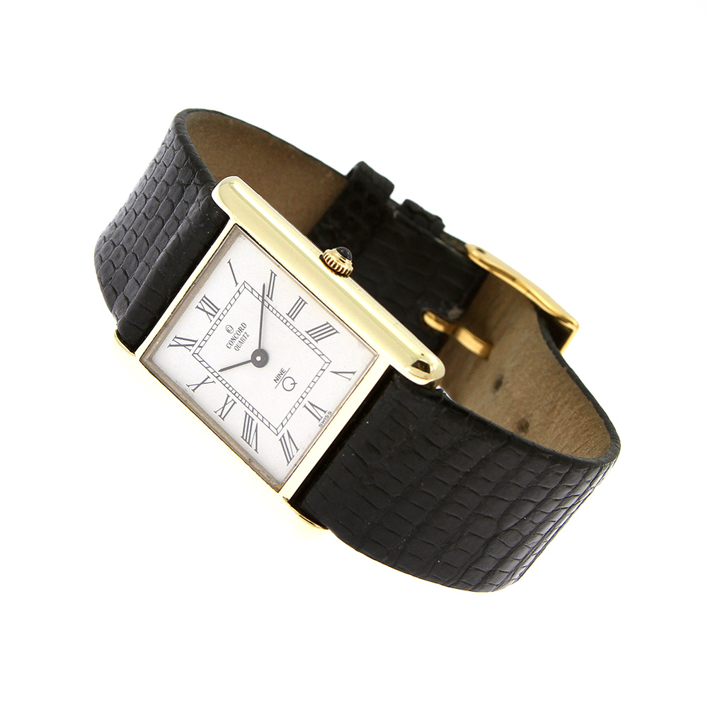 14K Gold Concord Tank Solid Gold Watch Slim Nine Q Wristwatch Quartz ...