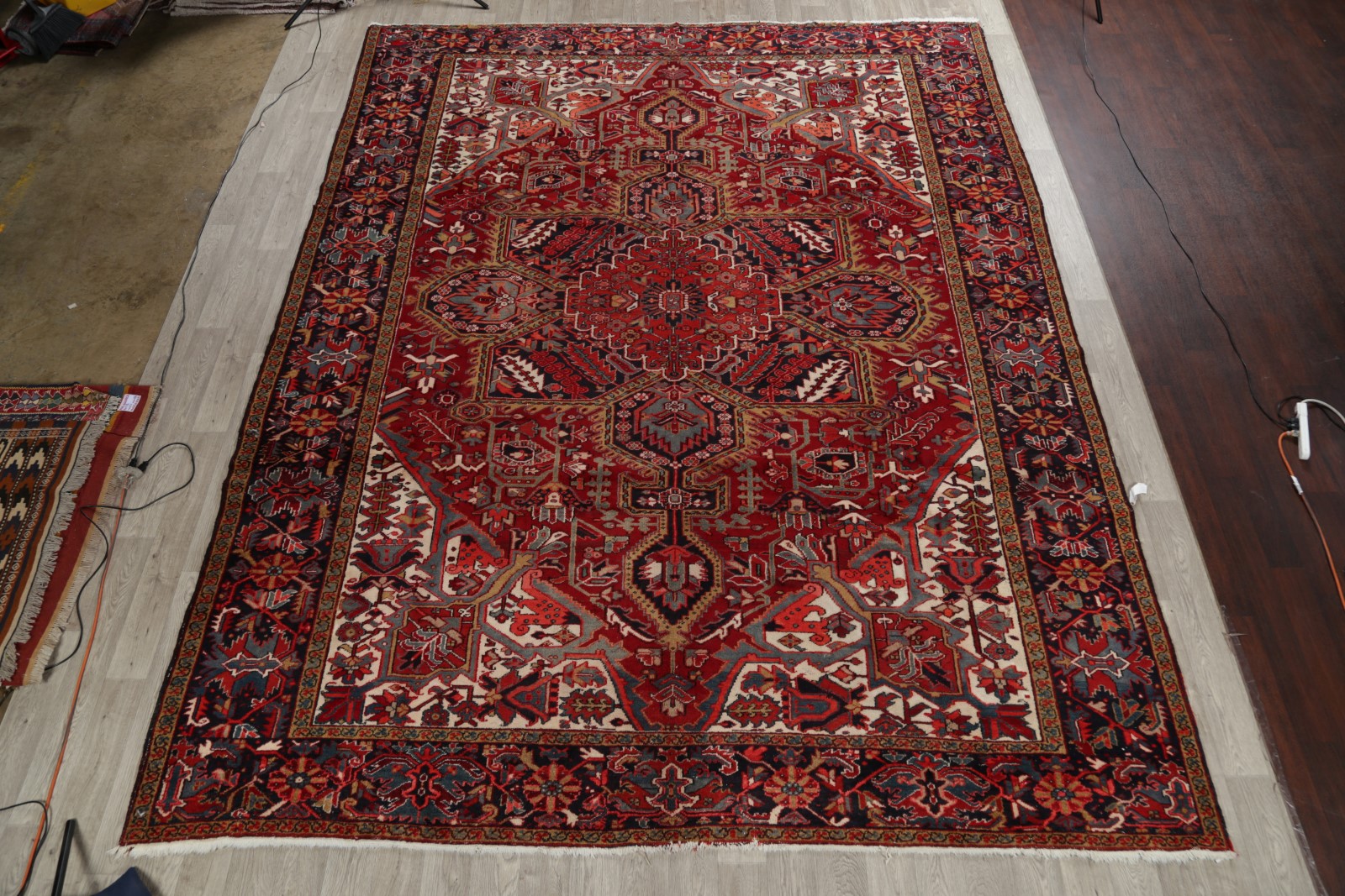 Palace Size Geometric Oriental Heriz Rug Old Antique Collectible Carpet