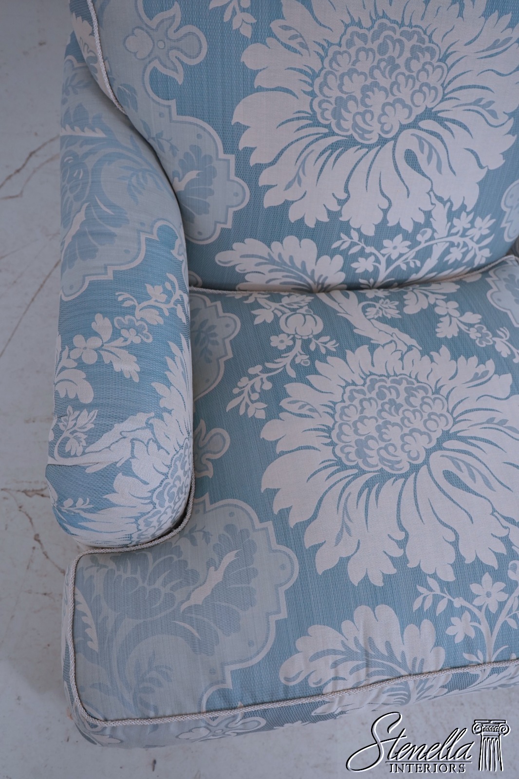 64626EC: SCALAMANDRE Damask Upholstered Sofa, Stenella Antiques & Interiors