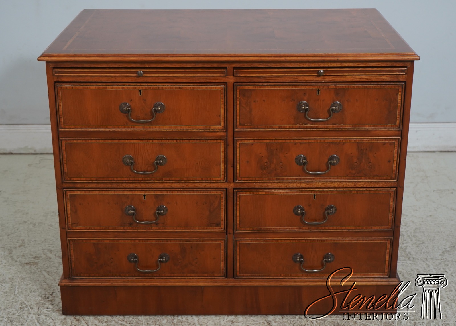 70828: Vintage Regency Style Yew Wood Inlaid 4 Drawer File Cabinet ...
