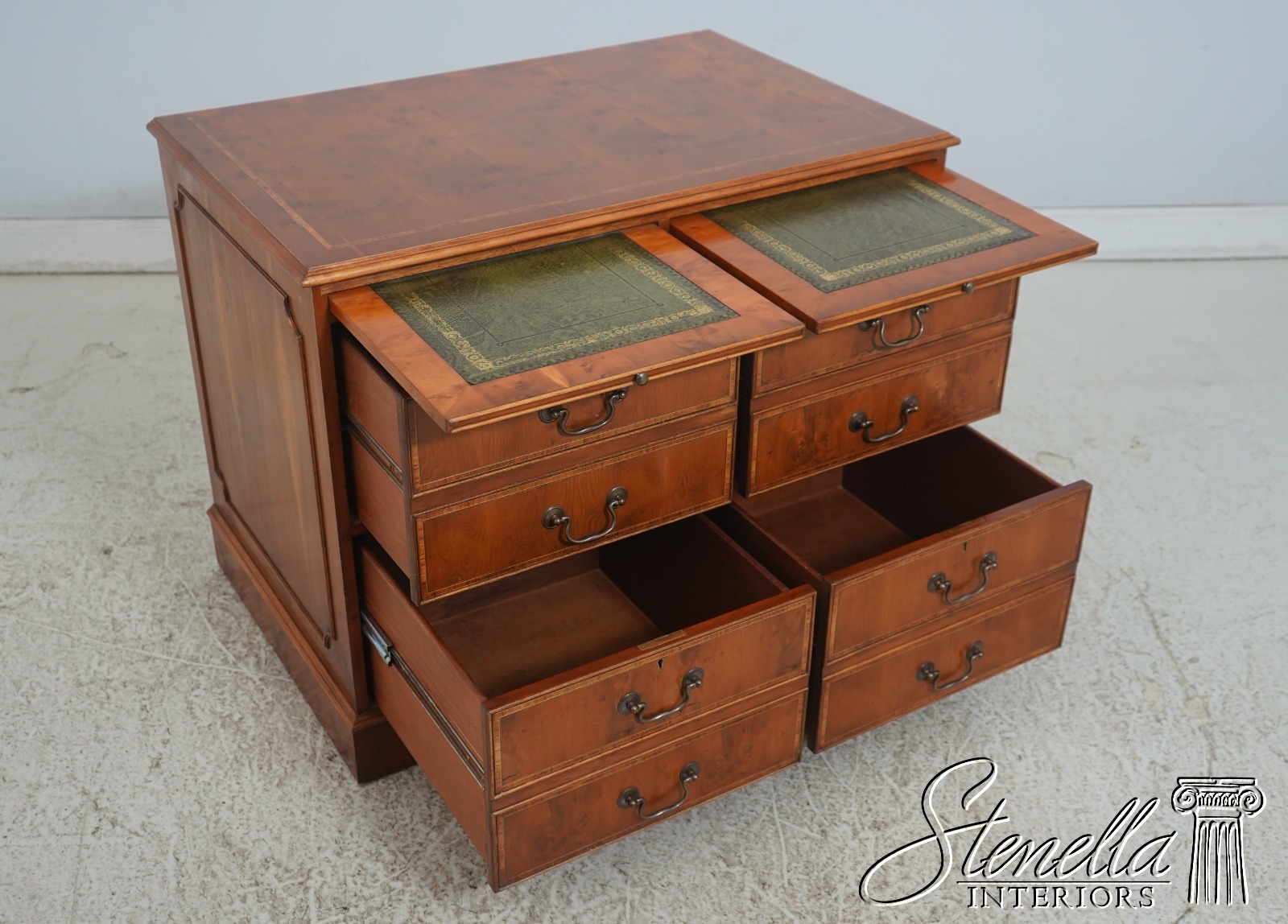 70828: Vintage Regency Style Yew Wood Inlaid 4 Drawer File Cabinet ...