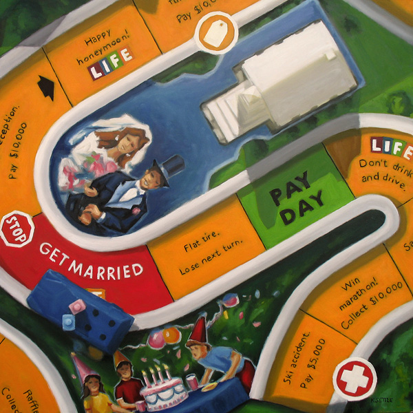 ks1017 : ORIGINAL Oil Painting Still Life Board Game Marriage