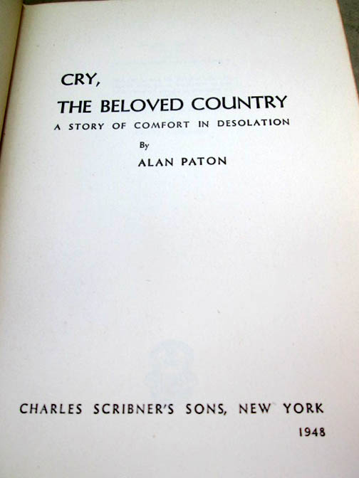 CRY The BELOVED COUNTRY,1948,Alan Paton,1st Edition,DJ | eBay