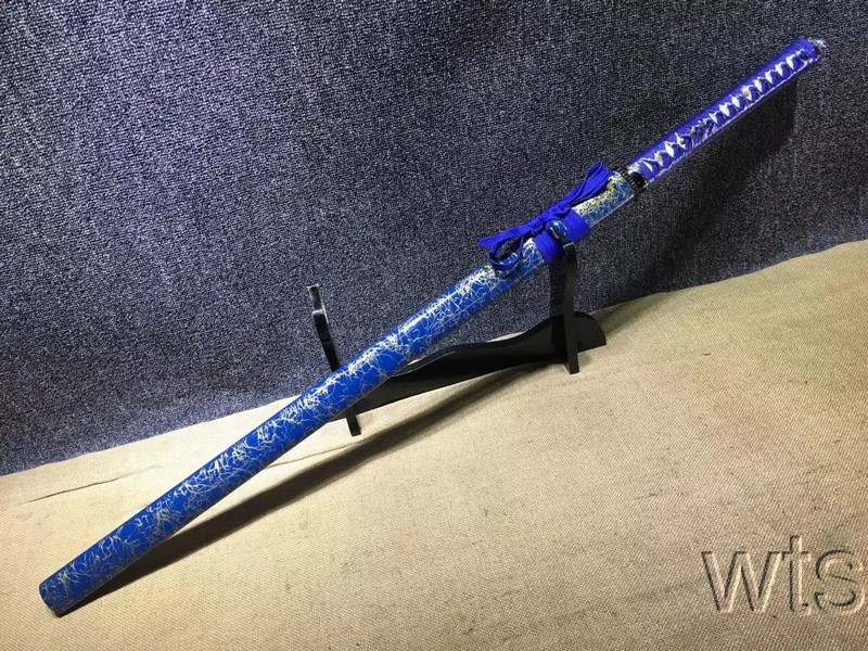 Japanese Burū Blue Acid Dye T10 Clay Tempered Japanese Ninjato Chokuto ...