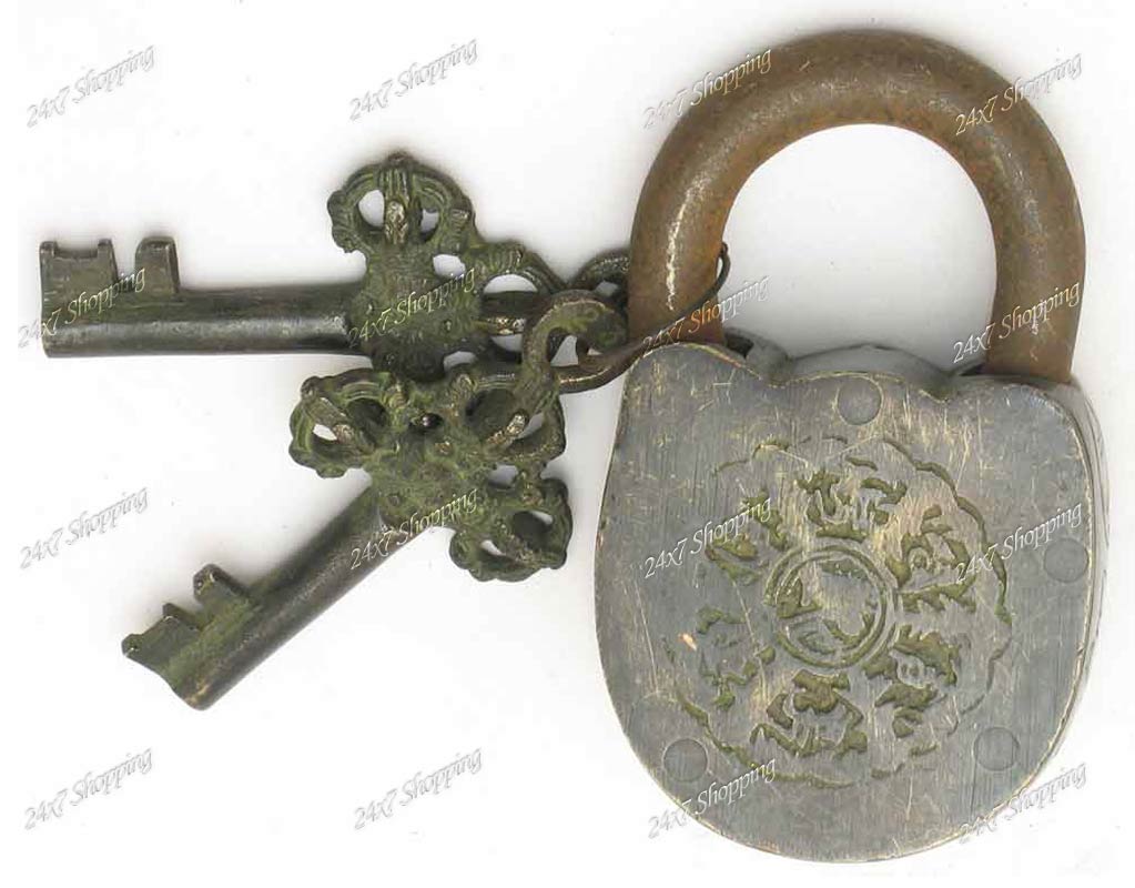 shopping24x7 : Vintage Solid Brass Chinese Dragon Face Padlock W/Keys
