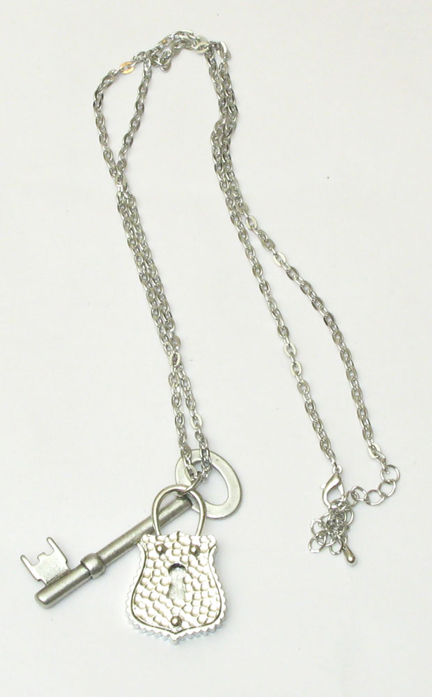 shopping24x7 : 14" Unisex Metal Chain Necklace Lock & Key Pendant~New