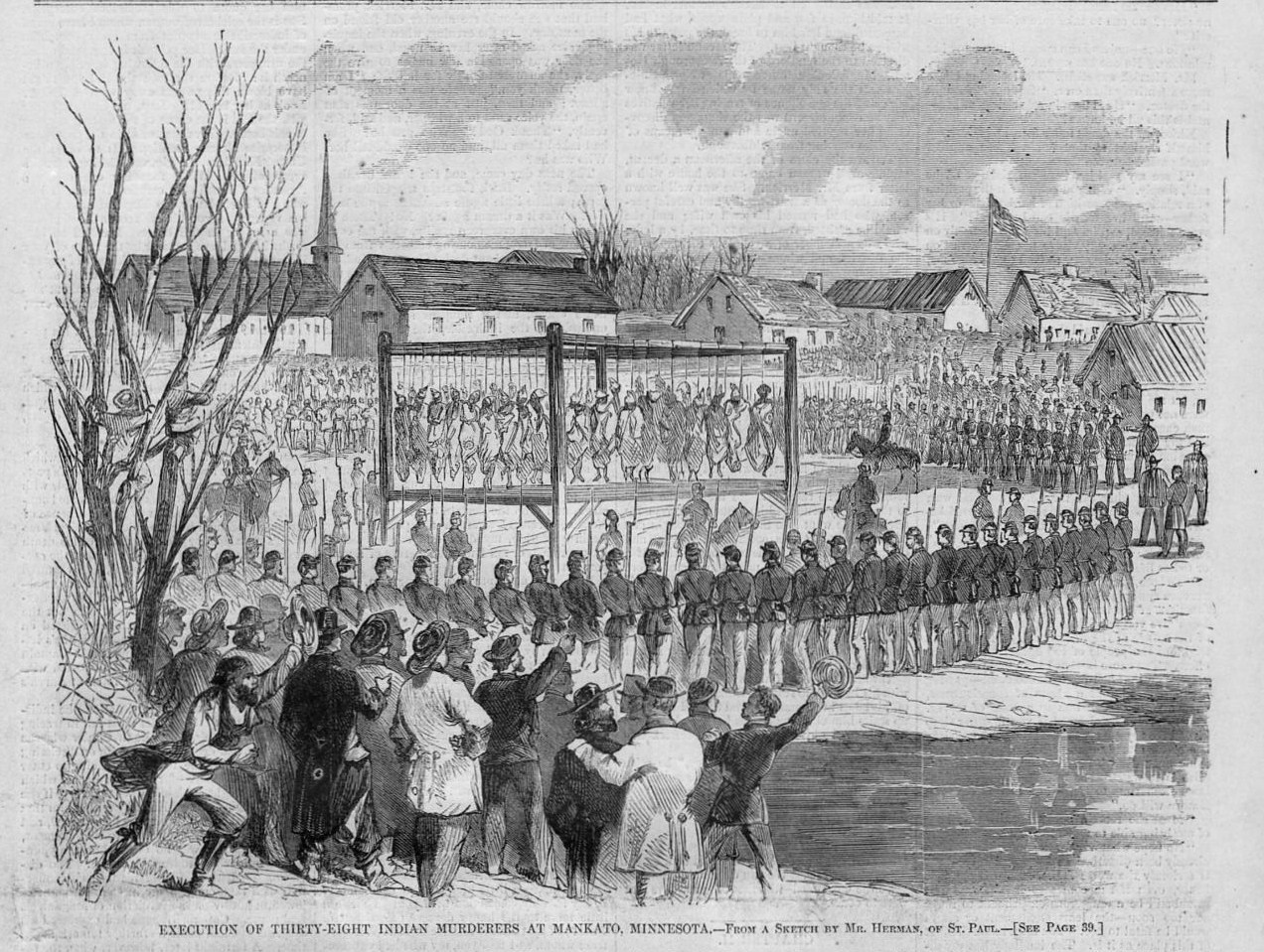 MINNESOTA INDIAN MURDERERS EXECUTED HUNG GALLOWS AT MANKATO 1863 INDIAN ...