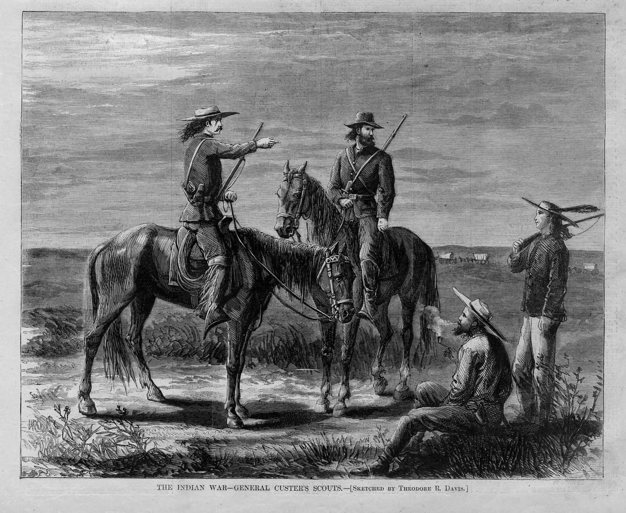 GENERAL CUSTER 1867 INDIAN WAR SCOUTS ON HORSEBACK WAGON TRAIN COMSTOCK ...