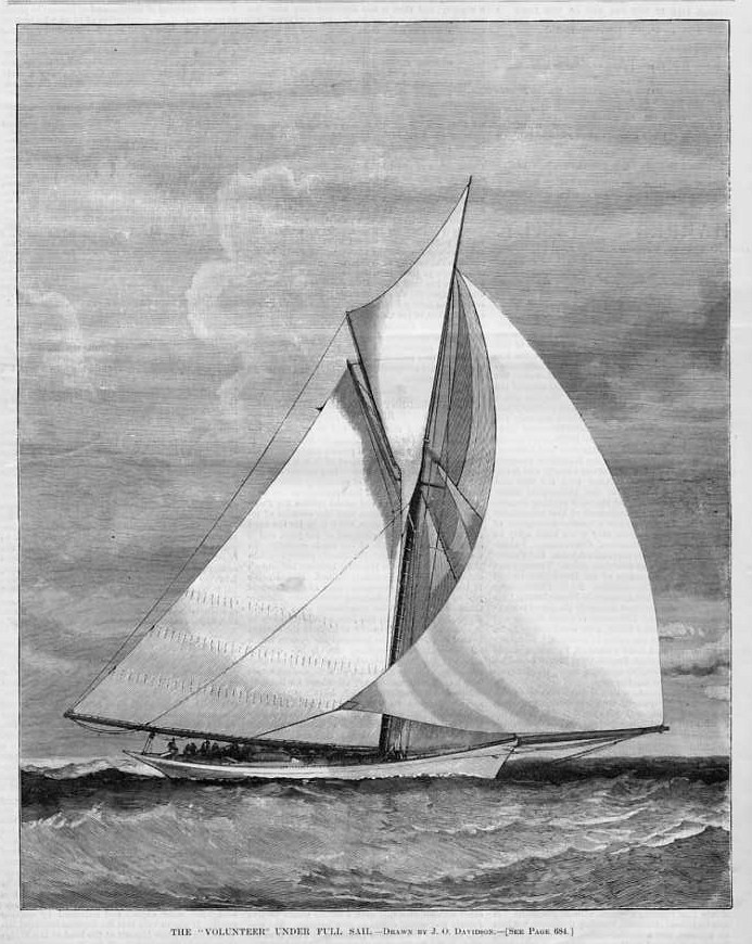 SAILING SLOOP UNDER FULL SAIL, ANTIQUE SAILBOAT PRINT, THE VOLUNTEER ...